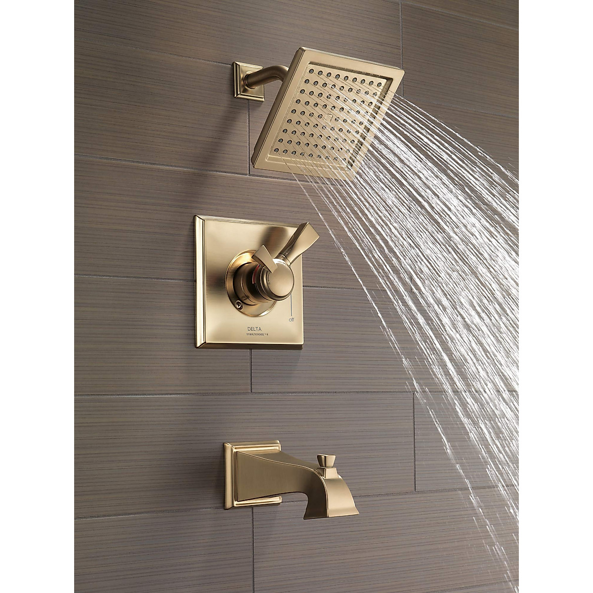 Delta Faucet Dryden 17 Series Dual-Function Tub and Shower Trim Kit with Single-Spray Touch-Clean Shower Head, Champagne Bronze, 2.0 GPM Water Flow, T17451-CZ-WE (Valve Not Included)
