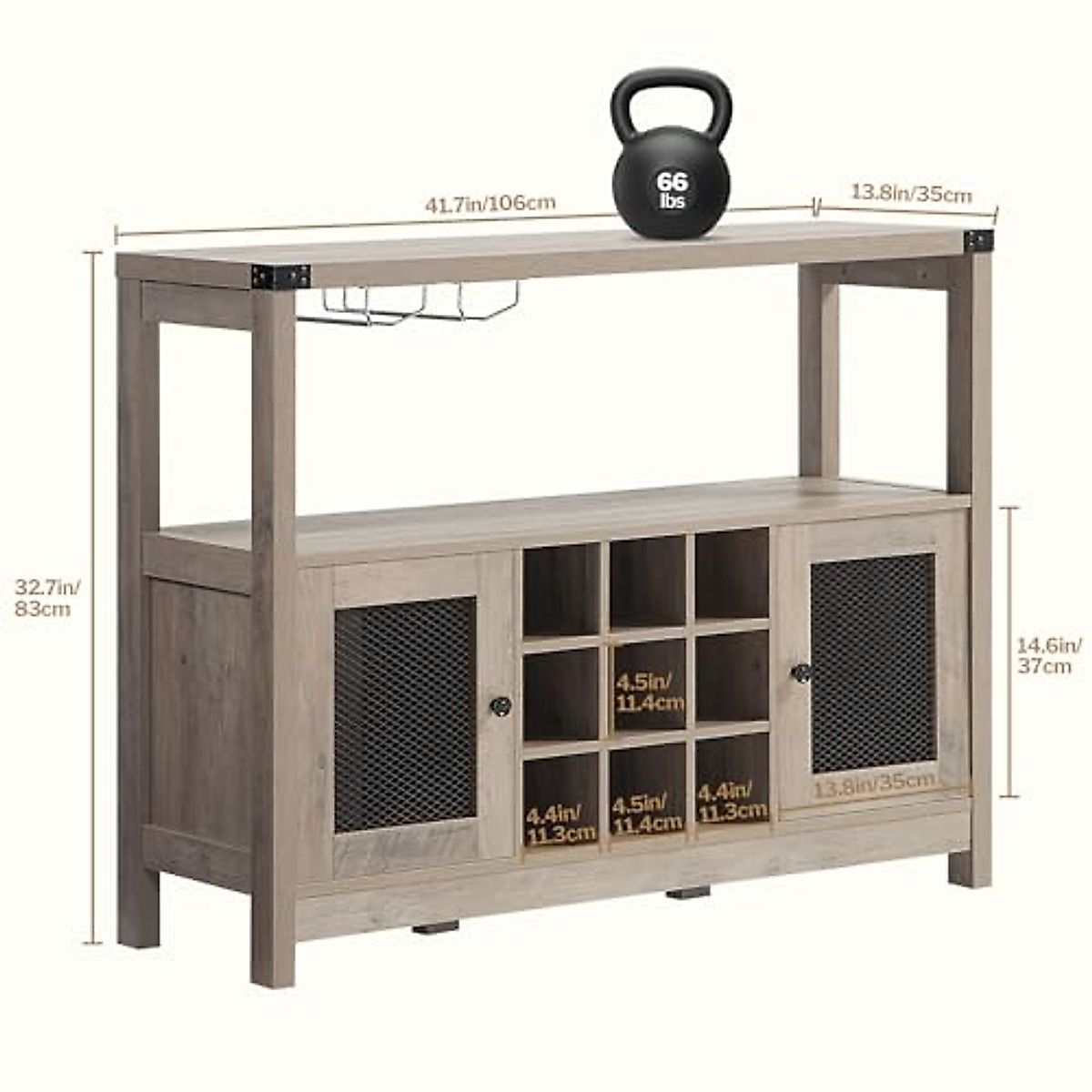 SICOTAS Coffee Bar Cabinet with Storage - Farmhouse Sideboard Buffet Cabinet Wine Cabinet with Wine Rack, Boho Liquor Cabinet for Home, Kitchen Cabinet with Mesh Doors for Dining Room, Oak