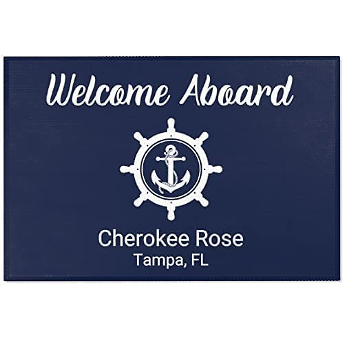 Welcome Aboard Mat for Boats, Personalized Boat Rug, Custom Boat Mat, Nautical Gift, Custom Doormat Coastal Decor, Maritime Boat Gifts, Boat Decor, Custom Gift for Boat (36" × 24", Navy)