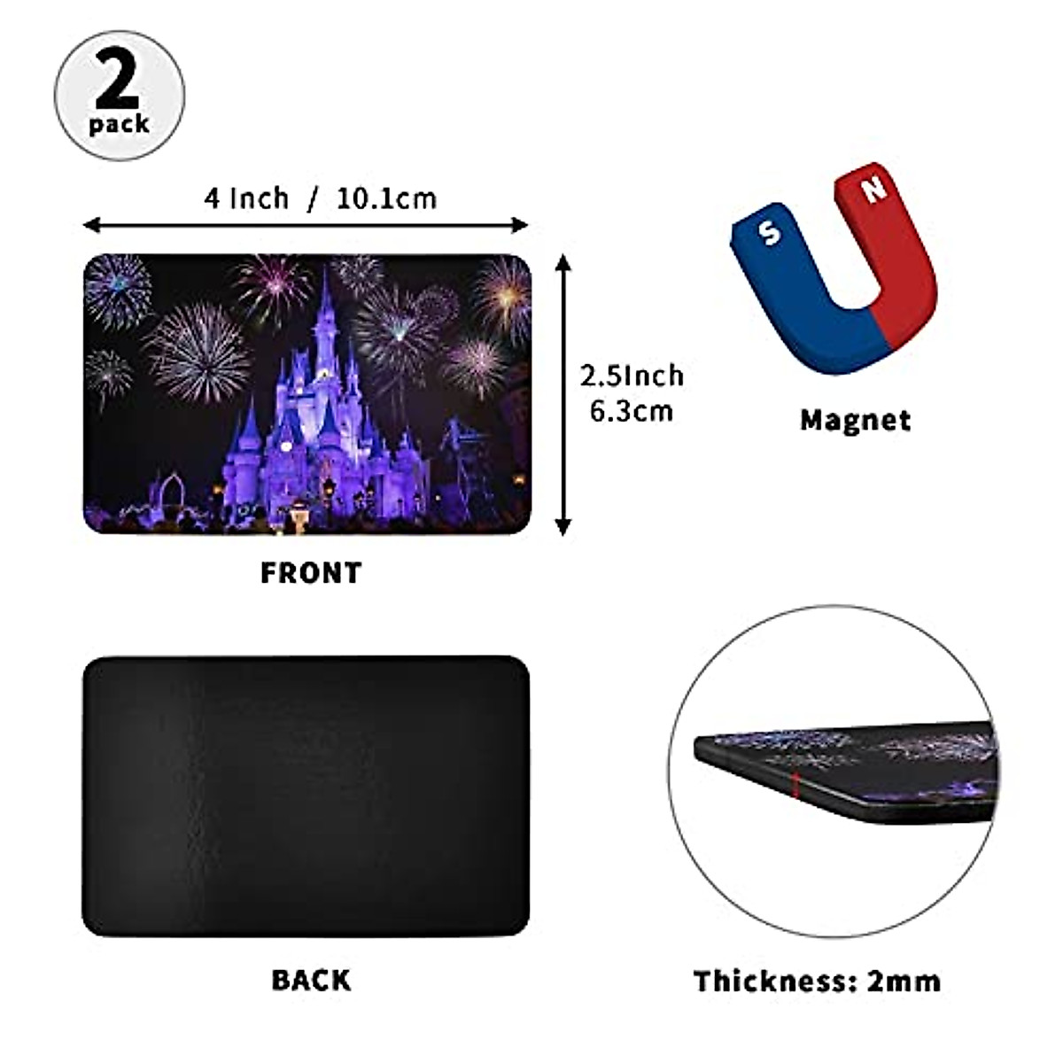 Castle with Fireworks Refrigerator Magnets, Fridge Magnets Dishwasher Magnet for Office Kitchen Cabinets Whiteboards Decorative Magnets 2 PCS