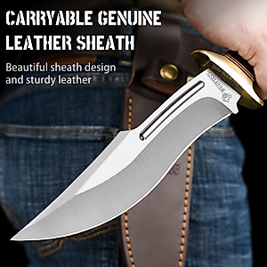 NedFoss SA78 Hunting Knife with Leather Sheath, 7" Survival Knives for Men, Outdoor Fixed Blade Knife with 440 Stainless-Steel Blade, Bushcraft Knife for Hiking