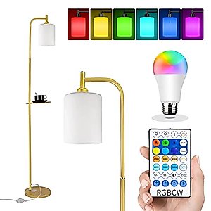 Smart Dimmable Floor Lamp with Remote, 2700-6500K White Color and RGB Full Color Selectable Gold Floor Lamps, Remote Control Modern Standing Lamp for Living Room,DIY Mode-9W RGBW LED Bulb Included