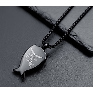 YOUFENG Angel Wing Urn Necklace for Ashes Stainless Steel Cremation Jewelry Always in My Heart Ashes Necklaces Memorial Keepsake for Men Black