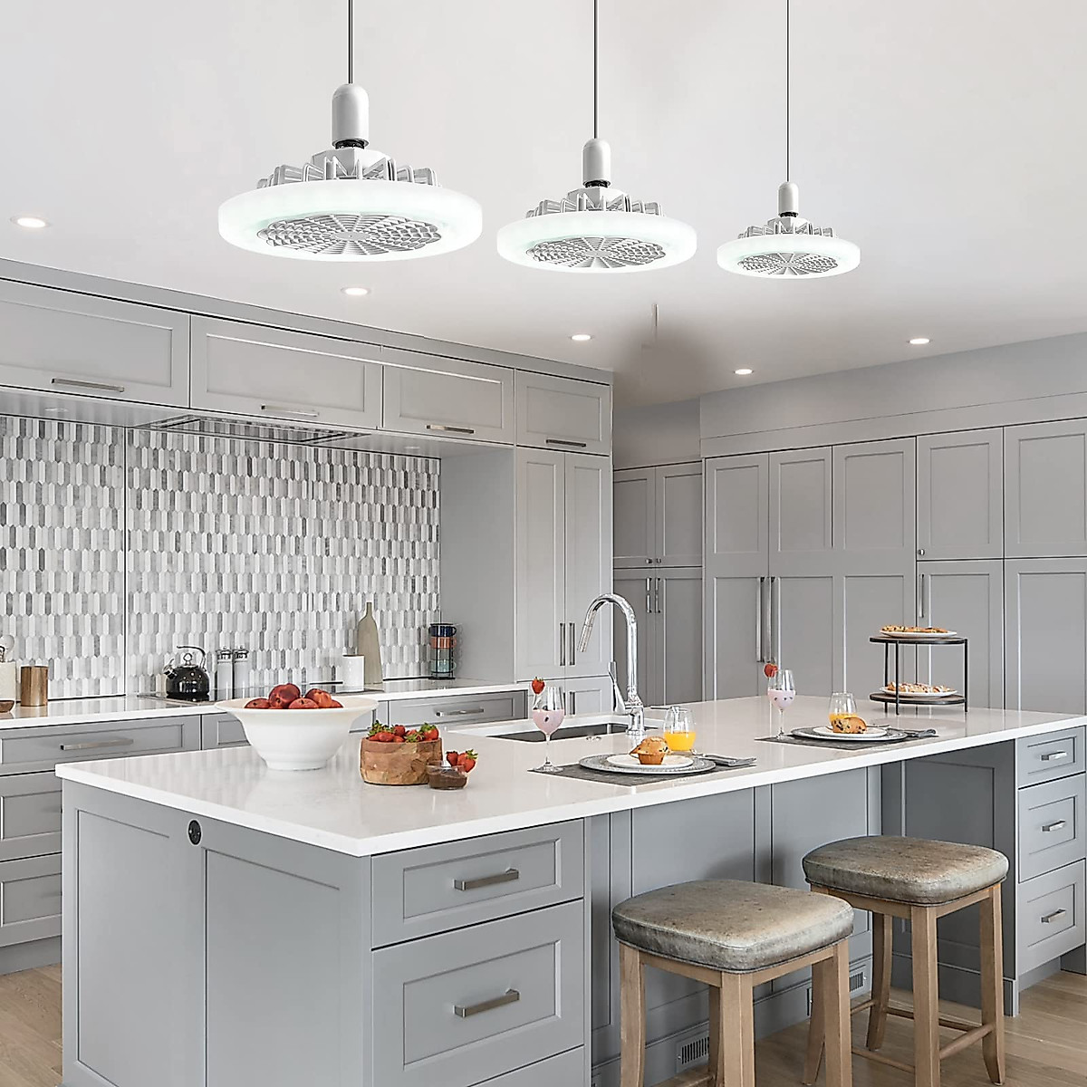 YHPOYLP 10Inch Enclosed Ceiling Fan with Light,Socket Fan Light Enclosed Ceiling Fans with Lights and Remote, 10'' Mini Bladeless Ceiling Fan with Light, for Kitchen Bathroom