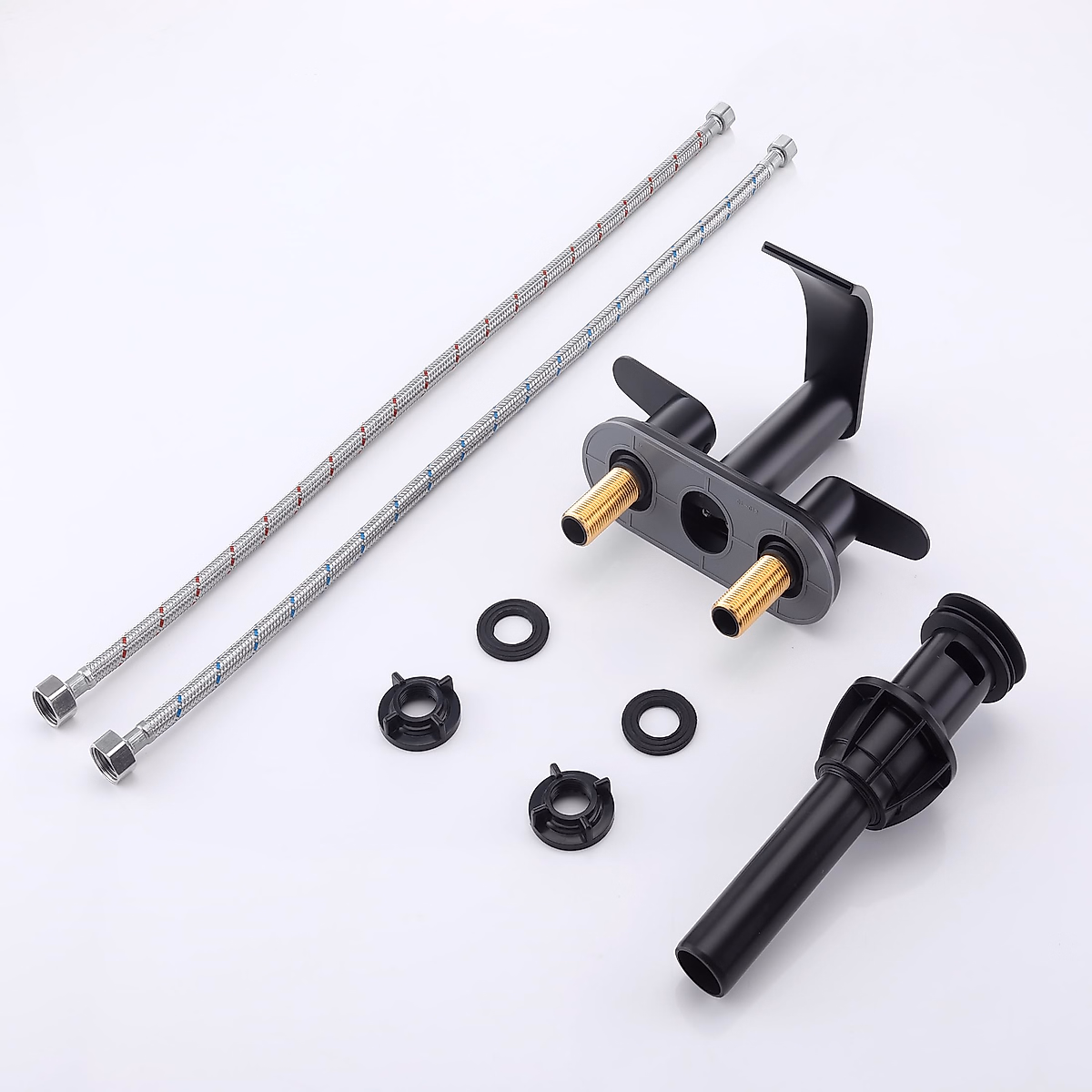 4 inch Centerset Bathroom Faucets Black Matte, Jodulos 2 Handle Waterfall Bathroom Sink Faucet with Pop Up Drain Stopper, Stainless Steel Bathroom Sink Faucet with cUPC Supply Lines JU-DE-201-BK