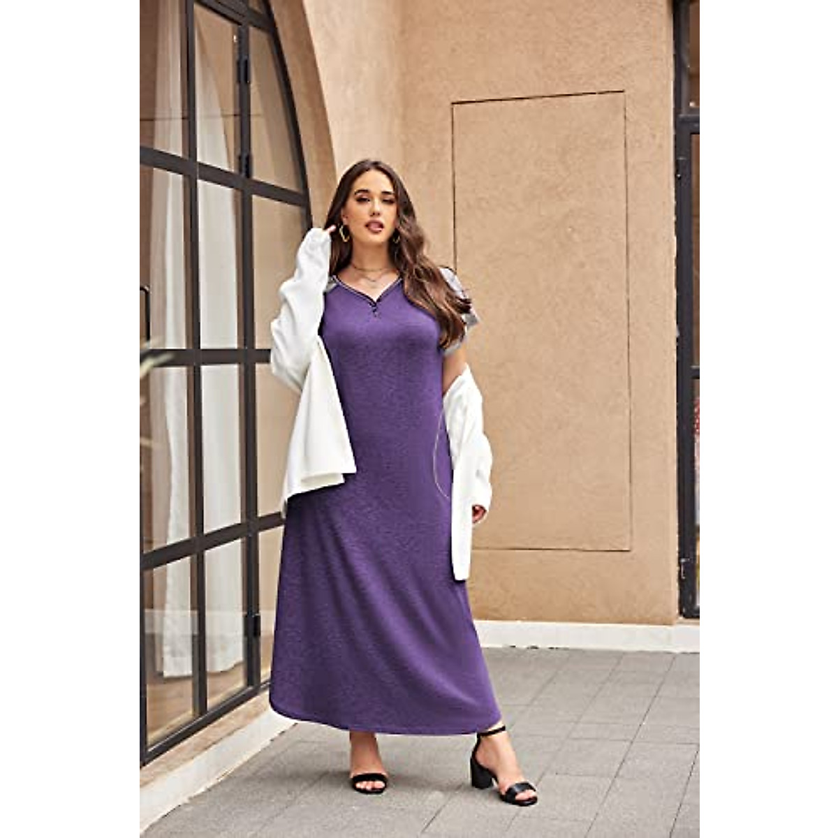 Ekouaer Womens Sleepshirts Long Night Gown Sleepwear (A-purple, XX-Large)