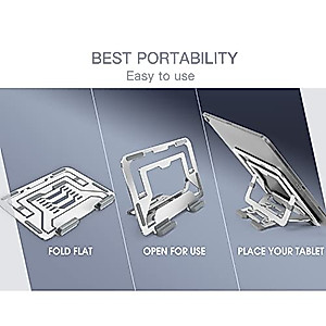 elitehood Aluminum Tablet Stand Holder, Adjustable Portable Desktop Holder Dock, 7.9" Wide - Foldable and Slim iPad Stand Compatible with iPad Pro 12.9, 11, Air 4, Mini 6, iPhone, Kindle, Cell Phone