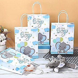 Zonon 16 Packs Baby Shower Present Bags Baby Shower Elephant Party Bags Baby Goodie Bags Elephant Themed Party Favors Bags with Handle for Kids Birthday Baby Shower Party Supplies (Boy Style)