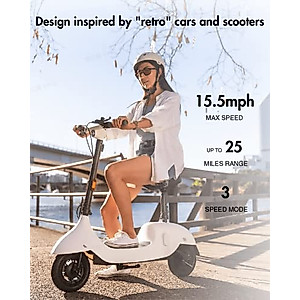 OKAI EA10 Electric Scooter with Seat, Up to 25 Miles Range & 15.5MPH, Moped Scooter Bike for Adults with 10 Inch Vacuum Tires(White)