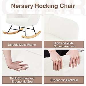 VECELO Rocking Chair, Modern Upholstered Teddy Fabric Nursery Glider with Padded Seat, High Backrest, Armchair and Pocket for Living Room Bedroom Balcony Offices