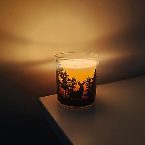 Scented Candles Gifts for Him/Her，Stress Relief Relax Gifts for Women/Men，Lavender Candle Soy Wax Aromatherapy Candles ，7.5 Oz Candle with Tree Deer Decal，Forest Landscape Shadow Glass Jar Candle