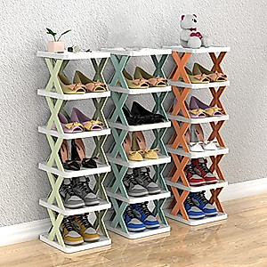 Shoe Rack - Shoe Organizer 5 Tiers for Closet Narrow， Plastic Shoe Rack Storage Organizer for Entryway, Space Saving Shoe Stand Cabinet for Bedroom Cloakroom Hallway Garage. (Light Blue)
