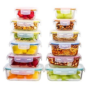 Imperial Home 24 Pc Glass Storage Containers with Lids, Food Storage Container Set, Kitchen Organization, Meal Prep, Airtight Lock Lid, Reusable, Freezer & Microwave Safe, BPA Free