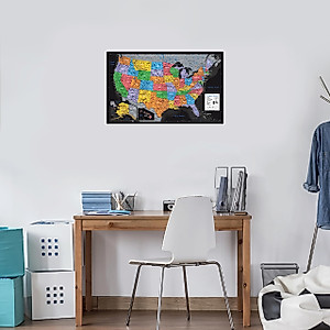 2 Pack - Laminated World Map & US Map Poster Set - Wall Chart Map of the World & United States - Made in the USA [Black]