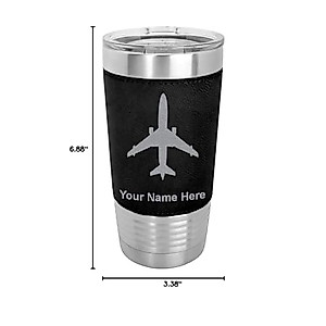LaserGram 20oz Vacuum Insulated Tumbler Mug, Jet Airplane, Personalized Engraving Included (Faux Leather, Black)