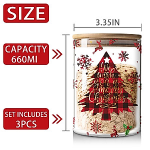 Christmas Plaid Glass Storage Jars Set with Airtight Bamboo Lids - Clear Christmas Home Decor