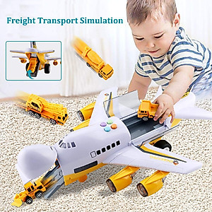 SLENPET Large Airplane Toy with 6 Construction Trucks Set, 32.6x22.4 Inch Play Mat, 11 Road Signs, 9 in 1 Vehicle Car Toys for 3 Year Old Boys, Kids, Toddlers, Childs
