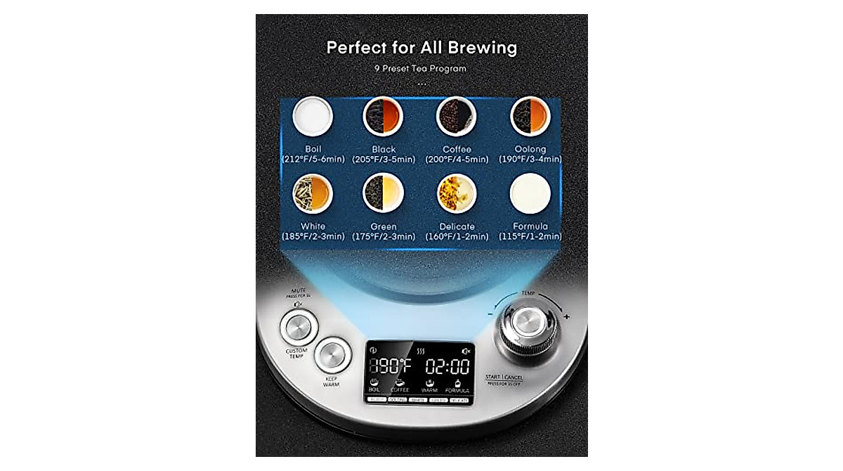 FOHERE Electric Tea Kettle - 9 Presets & Precise Control