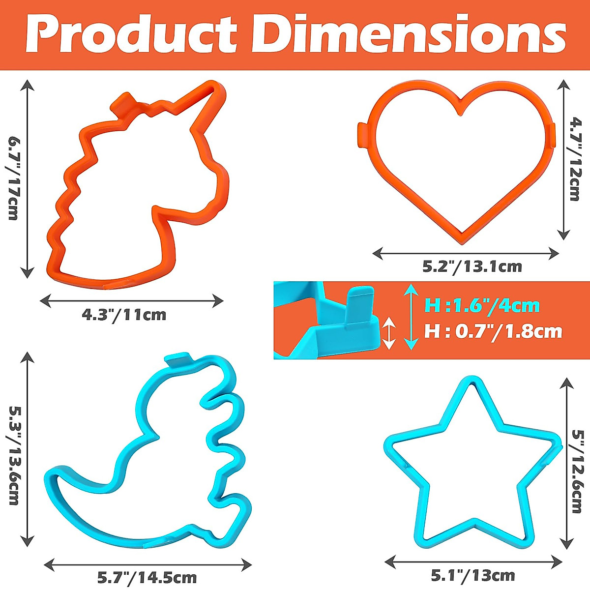Kamehame Silicone Pancake Molds for Heart, Star, Dinosaur, Unicorn Shape Pancakes, 4 Pack Nonstick Pancake Shaper for kids, Fun Cake Ring Mold for Griddle Cooking
