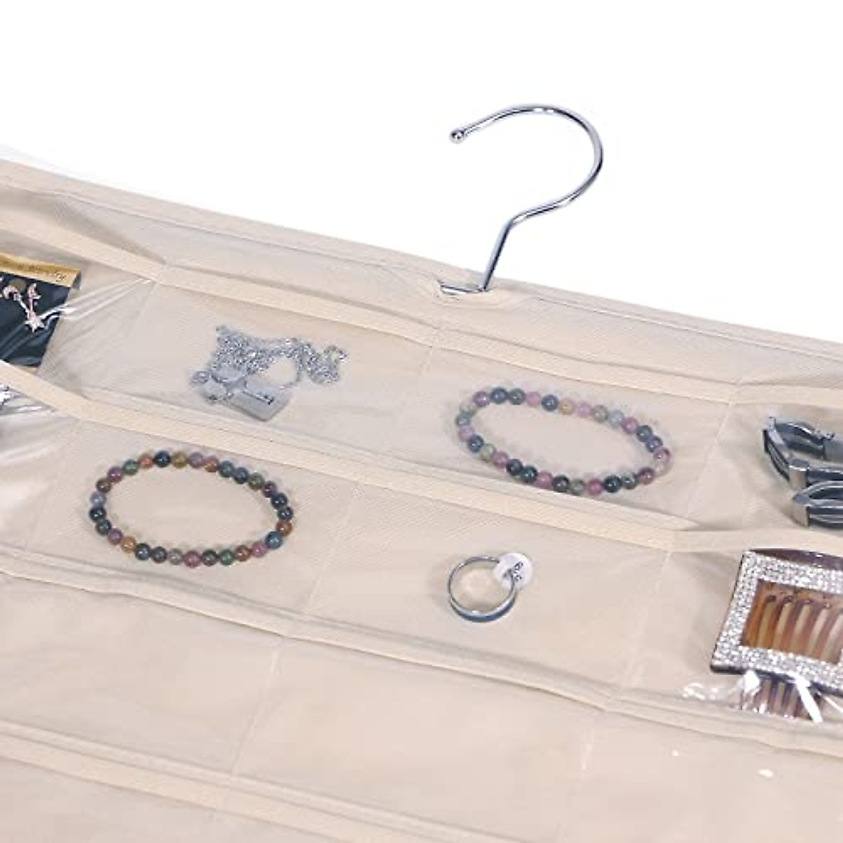 2 Pack Hanging Jewelry Organizer with 80 Pockets Jewelry Storage for Earrings Necklace Bracelet Ring Accessory, Beige