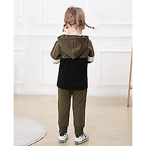 ADXSUN Kids Toddler Baby Girl/Boy Clothes Long Sleeve Color Block Hoodie Tops+ Casual Pants Winter Outfit(Green,3-4 years)