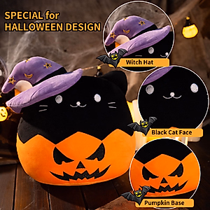 Gudisi Halloween Black Cat Plush Pumpkin Pillow Halloween Decoration and Gift for Kids, Girls & Boys
