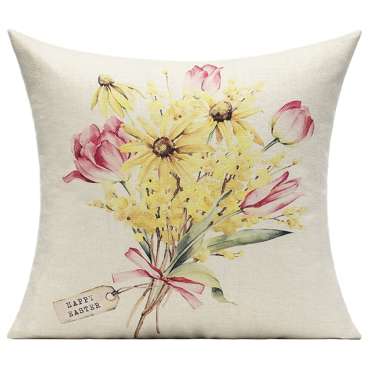 WOKANI Throw Pillow Covers 18x18 Set of 4 Easter Spring Bunny Rabbit Daisy Flowers Ladybug Decorative Cushion Cases Garden Home Décor for Patio Sofa Couch Chair Porch