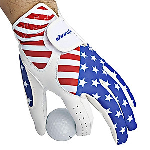 wosofe Golf Gloves Men's Left Hand Cabretta Leather with Score Counter USA Flag White Soft Breathable Professional Mini