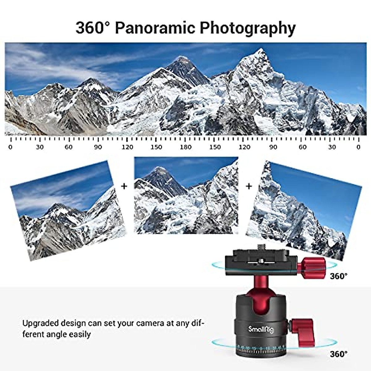 SmallRig Tripod Ball Head 360 Degree Rotating Panoramic Ballhead with 1/4 inch Quick Shoe Plate, Max Load up to 5 kg/ 11lb, for Tripod Monopod Slider DSLR Camera Camcorder - 3034