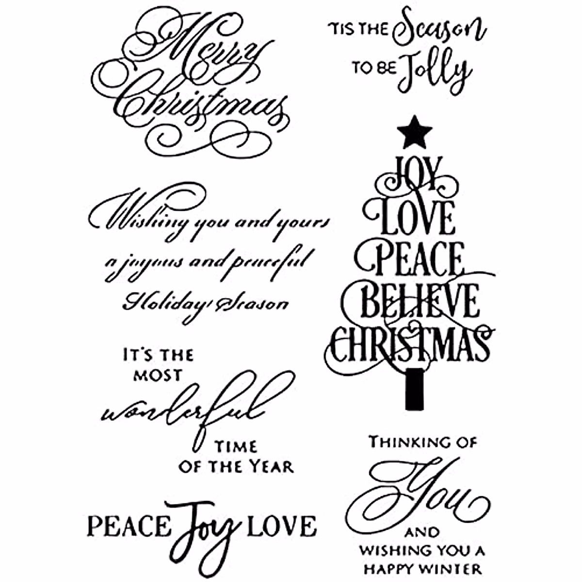 QISKAII, Merry Christmas Blessing Words Clear Stamps for Card Making Decoration DIY Scrapbooking,Graceful Handwriting Tree Album Decorative Silicon Stamp Crafts