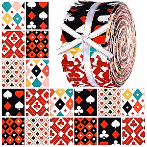 40 Pcs Floral Cotton Fabric Patchwork Roll Cotton Quilting Fabric Roll up Cotton Fabric Quilting Strips 2.55 Inch Precut Patchwork Roll for Craft Sewing DIY Crafts (Poker Heart)