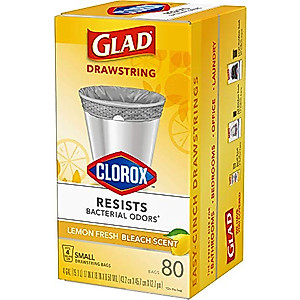 GLAD Small Kitchen Trash Bags, - 4 Gallon Trash Bag for Kitchen, Lemon Fresh Bleach Scent, Odor Eliminator, Leak Protection, 80 Count