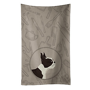 Caroline's Treasures CK2172KTWL Boston Terrier in The Kitchen Kitchen Towel Dish Cloths Guest Hand Towel Decorative Bathroom Towel for Face,Tea, Dishcloth, Kitchen and Bath