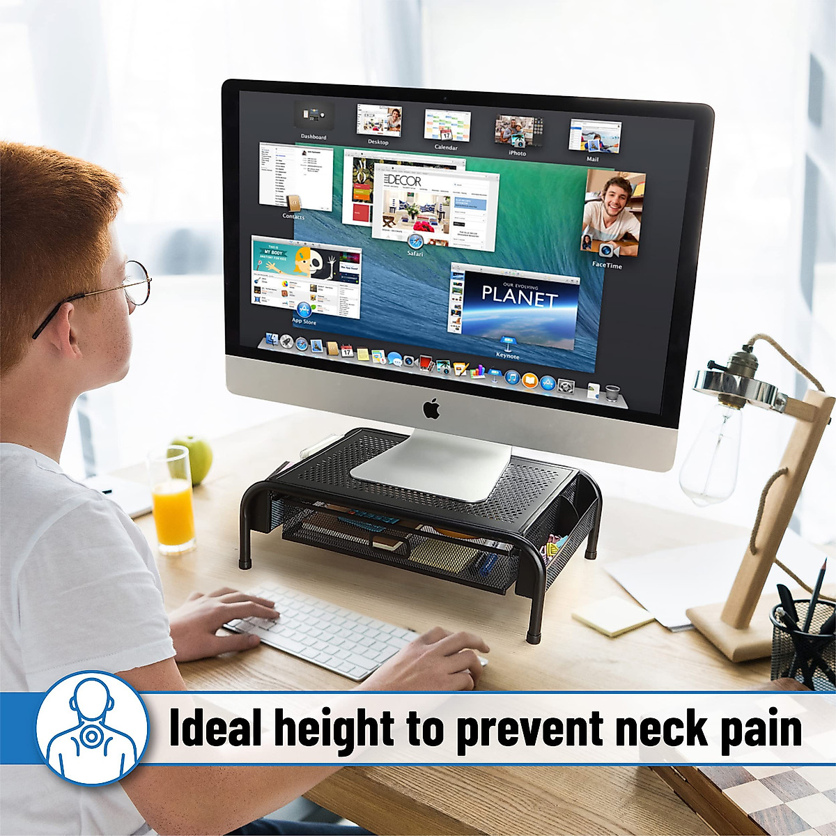 Mr. Pen- Metal Mesh Monitor Stand with Drawer, Computer Monitor Stand for Desk, Computer Stand for Desktop Monitor, Monitor Stand with Storage, Monitor Riser with Storage, Desktop Monitor Stand