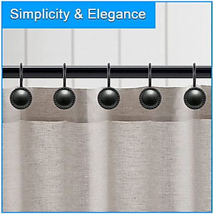 Rustproof Antique Decorative Shower Curtain Rings, Shower Curtain Hooks Oil Rubbed Bronze Pack of 12 for Bathroom Shower Rods Curtains Home (Black)