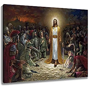 LB Christ Jesus Canvas Wall Art Preaching for The Soldiers Holy Religious Christian Painting Canvas Prints Living Room Bedroom Bathroom Wall Decor Framed Ready to Hang,16x12 inches