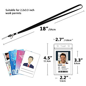 6 Pack Neck Lanyard with ID Badge Holder, Office Strap Lanyards, Stainless Metal Swivel Hook for Name Tag, Badge Holders, Keychains, Card, Black