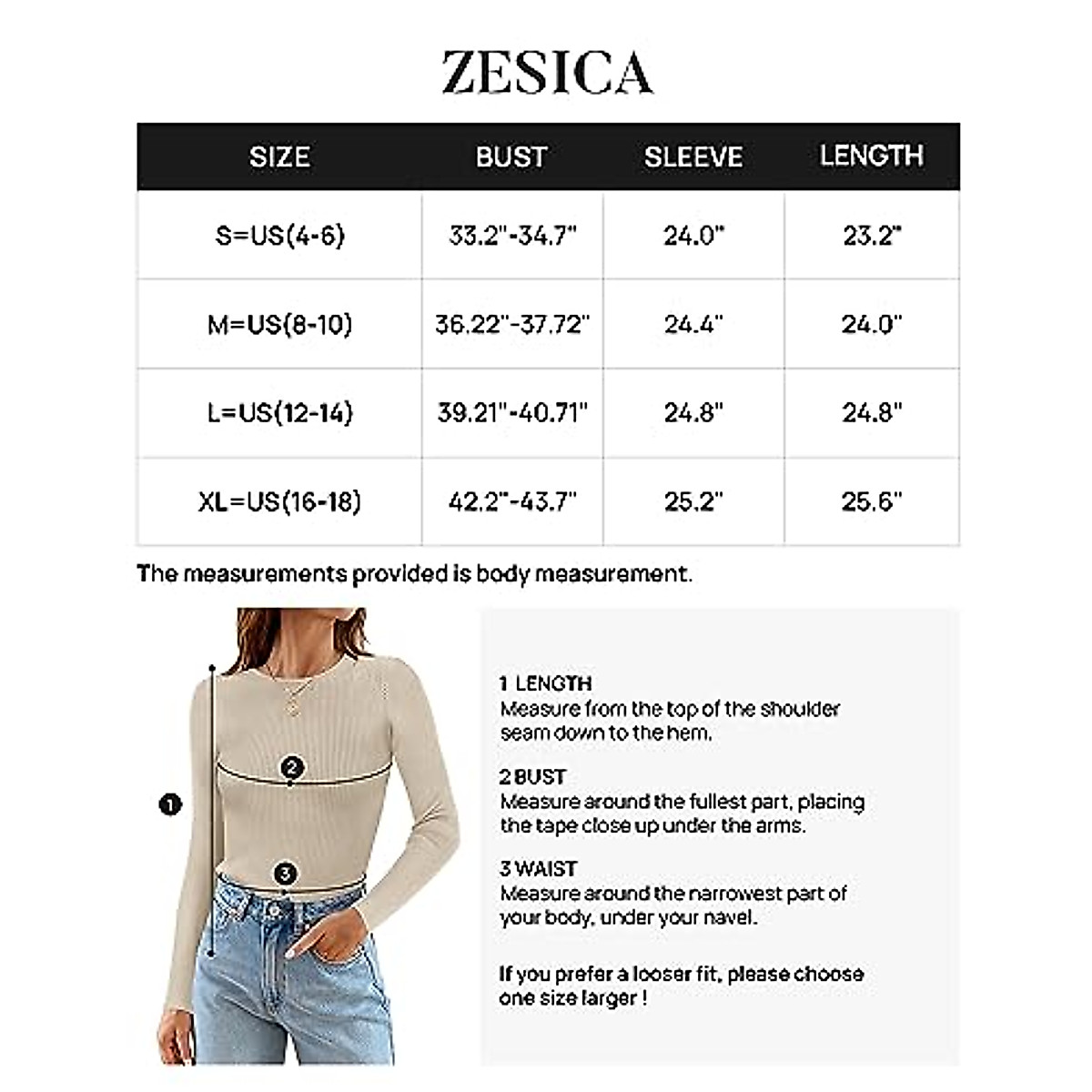 ZESICA Women's Long Sleeve Crewneck Shirts 2023 Fall Clothes Ribbed Knit Sweaters Slim Fitted Casual Basic Tee Tops,Almond,Large