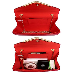 Dasein Women Evening Bags Formal Clutch Purses for Wedding Party Prom Handbags with Shoulder Strap and Glitter Flap (Red)