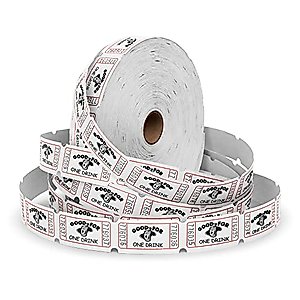 Raffle Tickets - Good for One Drink Single Roll - Roll of 2000 Drink Raffle Tickets (White)