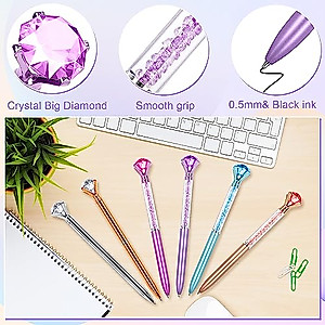 6 Pcs Diamond Pens with Crystal,Pens with Diamonds on Top, Diamond Pens Bulk including Black Ink Pen Refill, Diamond Top Pens for Office School Home