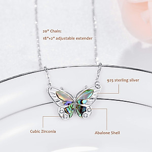PRAYMOS 925 Sterling Silver Butterfly Necklace Women Abalone Shell Aesthetic Jewelry 20in Chain