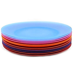 KX-WARE Everyday Plates set of 12 - Unbreakable and Reusable 10 inch Plastic Dinner Plates, 6 Assorted Color | Dishwasher Safe,BPA Free