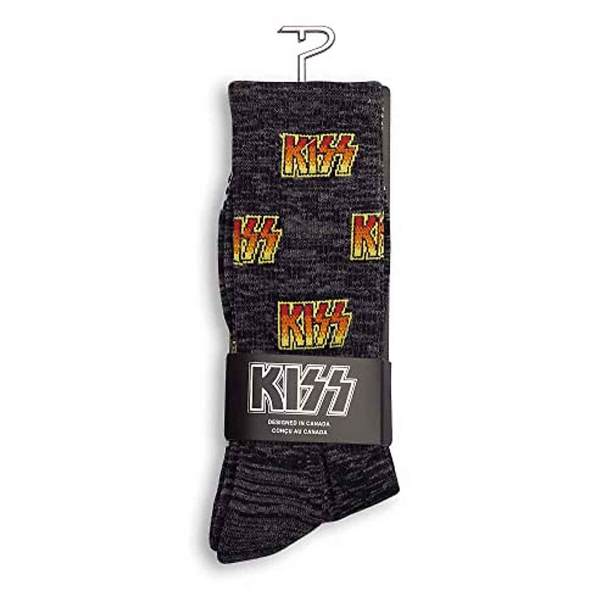 PERRI'S SOCKS- KISS® All Over Logo Crew Socks, Officially Licensed Rock Band Flat Socks, Cushioned Novelty Socks for Men and Women - Grey, Large KSA301-036-L