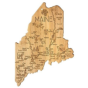 Totally Bamboo Destination Maine State Shaped Serving and Cutting Board, Includes Hang Tie for Wall Display
