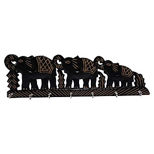 S.B.ARTS Wooden Key Holder- Triple Elephant Design-Black Color Key Hangers-Wooden Key Holder-Wall Key Holders-Key Hook-Home Decor Item-Key Organiser-Antique Look-Vintage Design-Length - 14 Inch