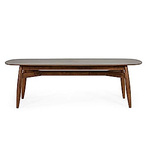 Limari Home Margit Collection Modern Style Beveled-Edge Walnut Finished Ash Veneer Top 8 Persons Rectangular Dining Table with Solid Wood Legs and Base, Brown