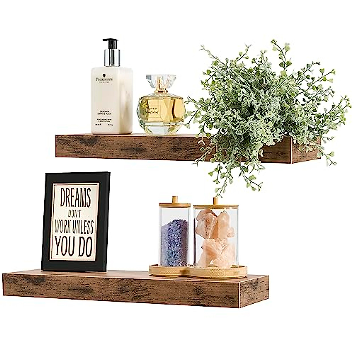 Sorbus Floating Shelves Bundle - 5 Rectangular Floating Shelves - 3 Support Bar Shelves & 2 Flat Floating Shelves - Hanging Wall Shelves for Home Decor