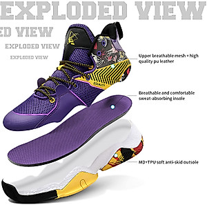 ASHION Mens Basketball Shoes Anti Slip Basketball Sneakers Lightweight Breathable Outdoor Cushioning Workout Sports Shoes Purple 10