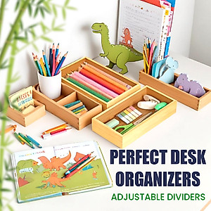 Bamboo Drawer Organizer Box Set of 5 Wooden Drawer Organizers for Kitchen, Bathroom, Office, Desk, Vanity, Makeup-Non-Slip Junk Drawer Organizer Trays for Storage & Organization by Zen Smart